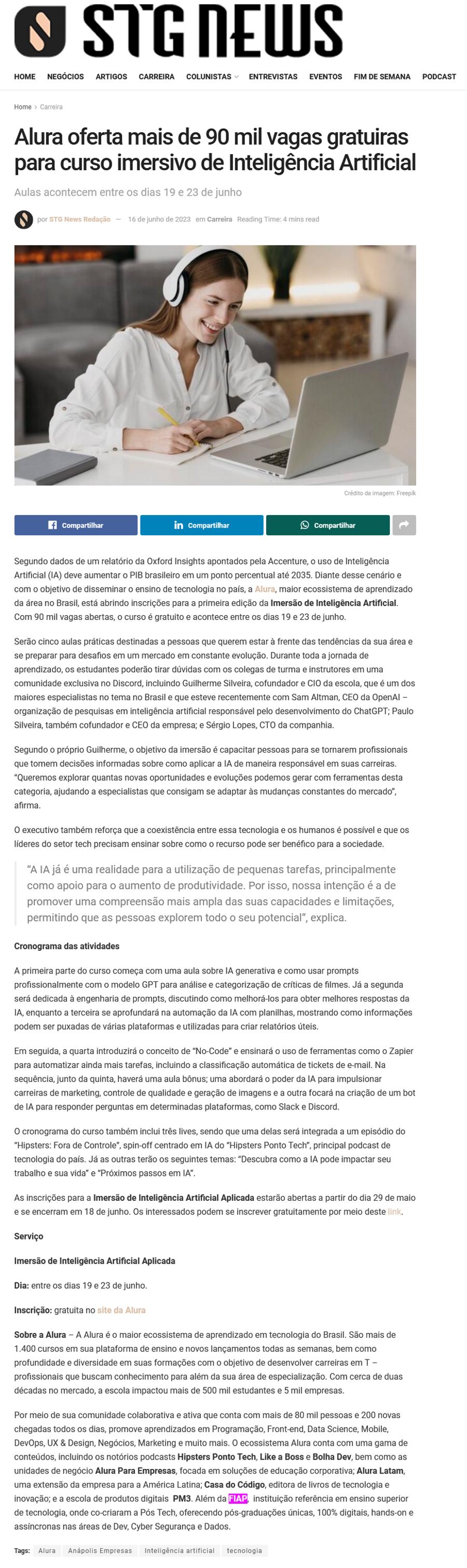 STG NEWS – NOTÍCIAS (ALURA OFERTA MAIS DE 90 MIL VAGAS GRATUIRAS PARA ...
