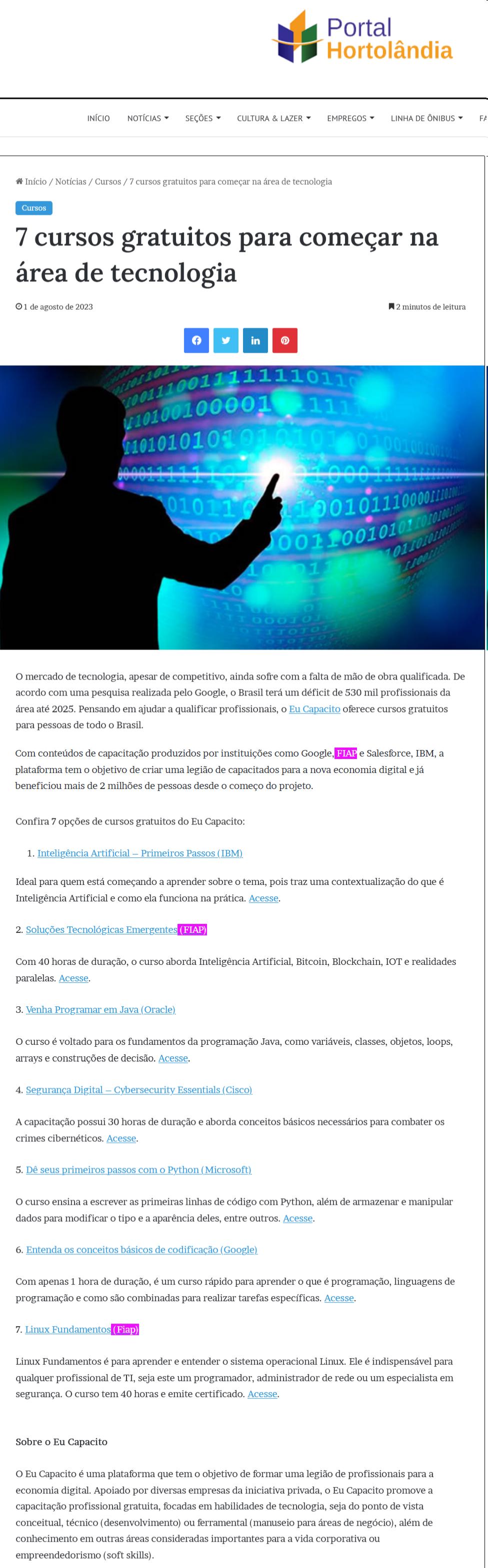 Portal Hortolândia – NOTÍCIAS (7 CURSOS GRATUITOS PARA COMEÇAR NA ÁREA ...