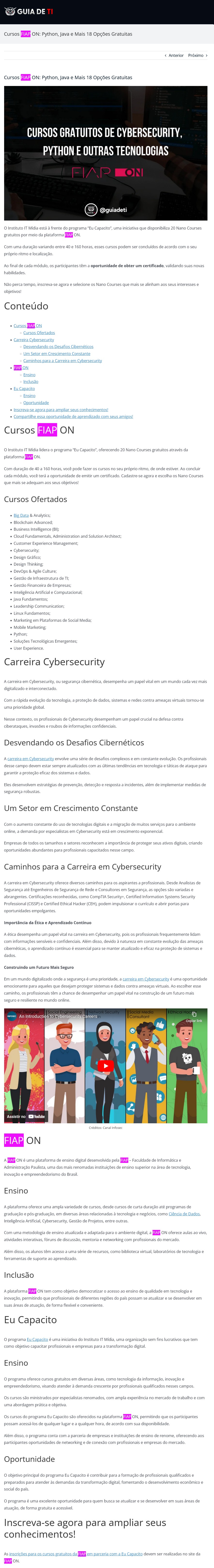 Guia de TI – NOTÍCIAS (CURSOS FIAP ON PYTHON JAVA E MAIS 18 OPÇÕES ...