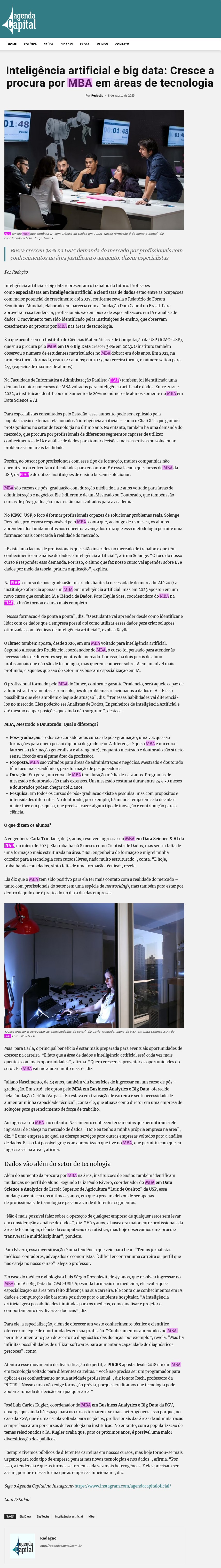 Agenda Capital – NOTÍCIAS (INTELIGÊNCIA ARTIFICIAL E BIG DATA CRESCE A ...