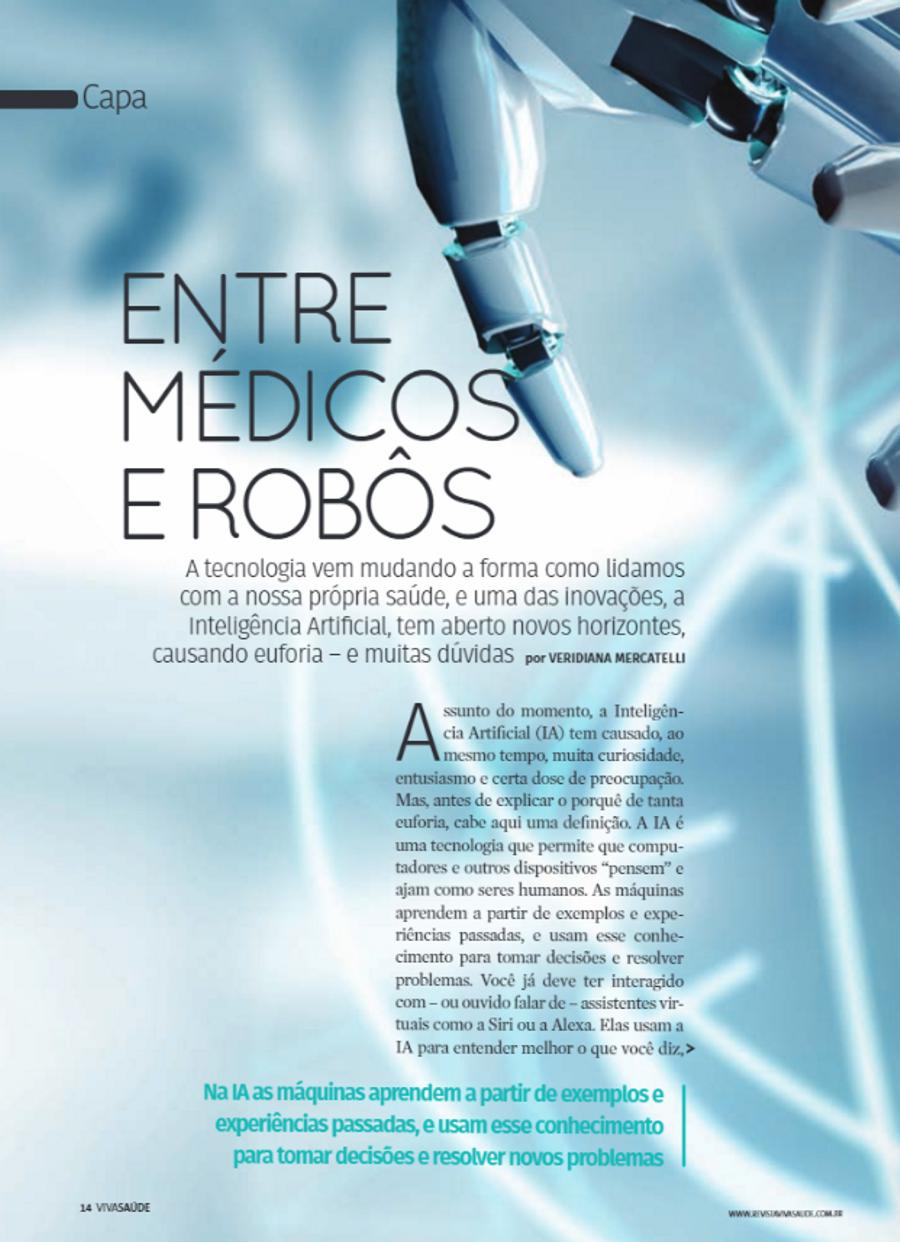 Revista Viva Saúde – CAPA (ENTRE MÉDICOS E ROBÔS – JOHN PAUL LIMA) - FIAP