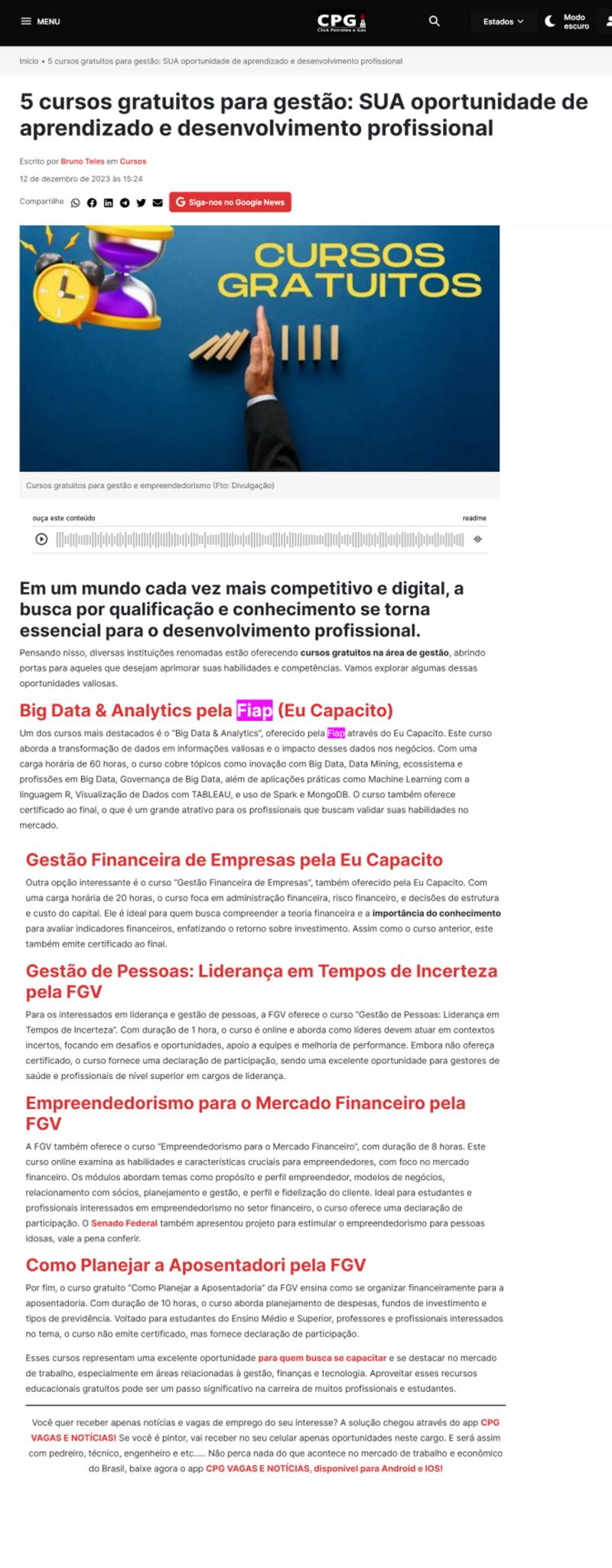 CPG – NOTÍCIAS (5 CURSOS GRATUITOS PARA GESTÃO: SUA OPORTUNIDADE DE ...