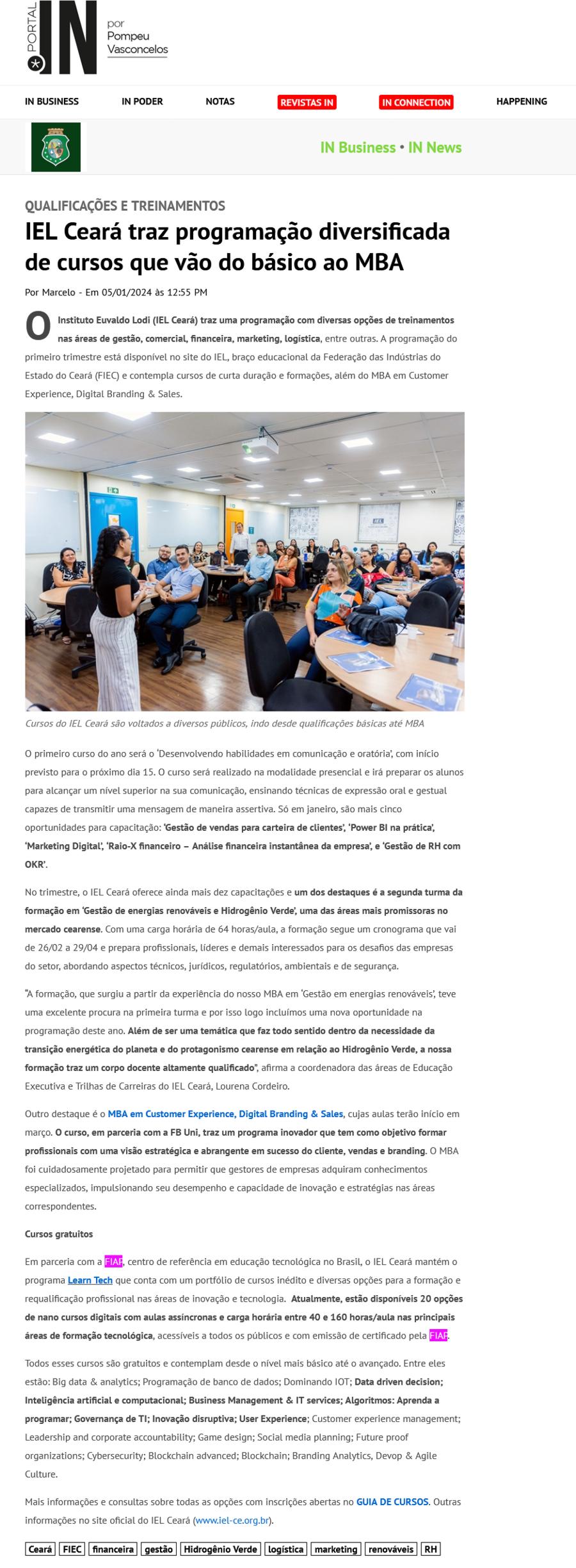 Portal In – NOTÍCIAS (IEL CEARÁ TRAZ PROGRAMAÇÃO DIVERSIFICADA DE ...