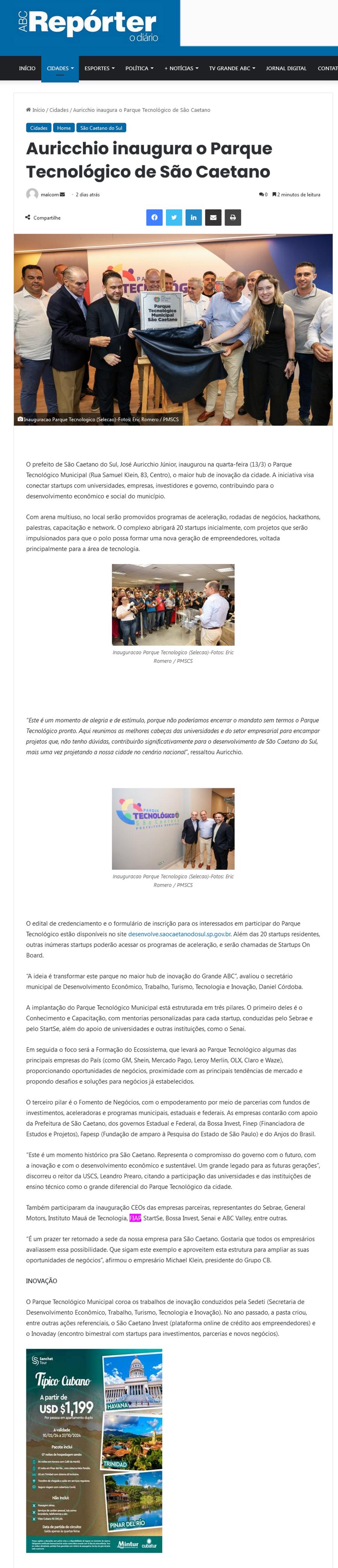 ABC Repórter – NOTÍCIAS (AURICCHIO INAUGURA O PARQUE TECNOLÓGICO DE SÃO CAETANO – FIAP) - FIAP