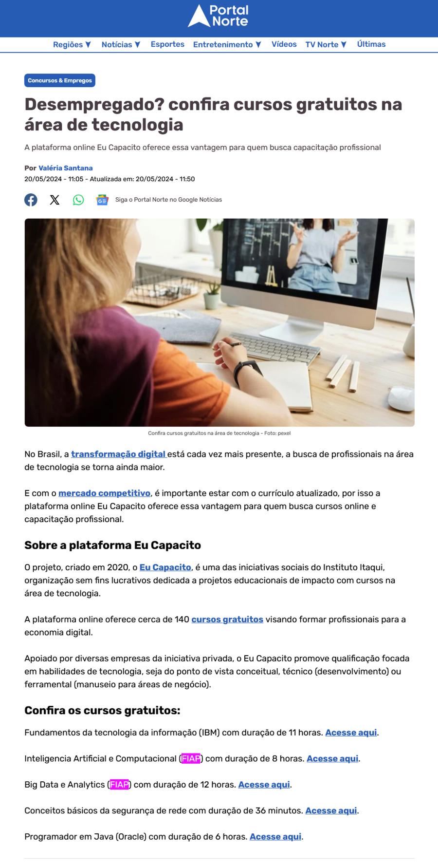 Portal Norte – NOTÍCIAS (DESEMPREGADO? CONFIRA CURSOS GRATUITOS NA ÁREA ...