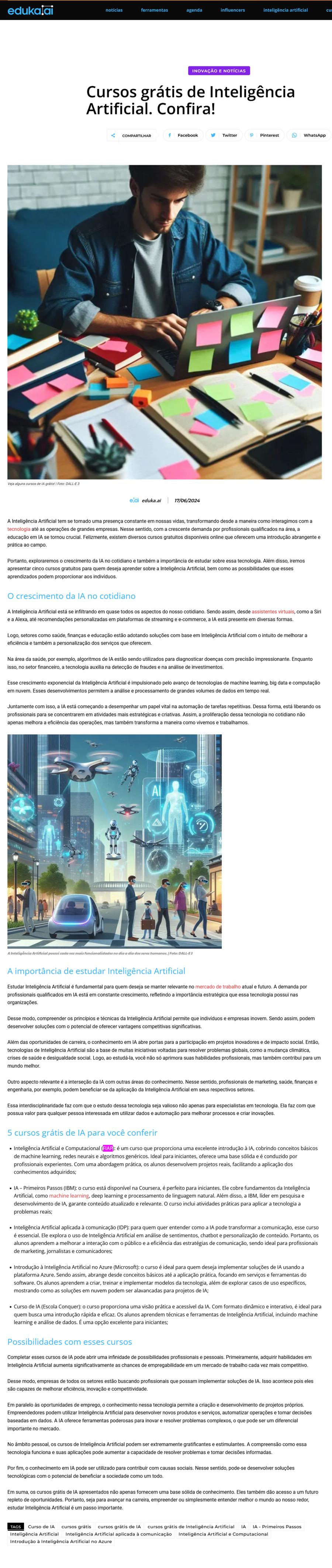 Eduka Ai – NOTÍCIAS (CURSOS GRÁTIS DE INTELIGÊNCIA ARTIFICIAL. CONFIRA ...