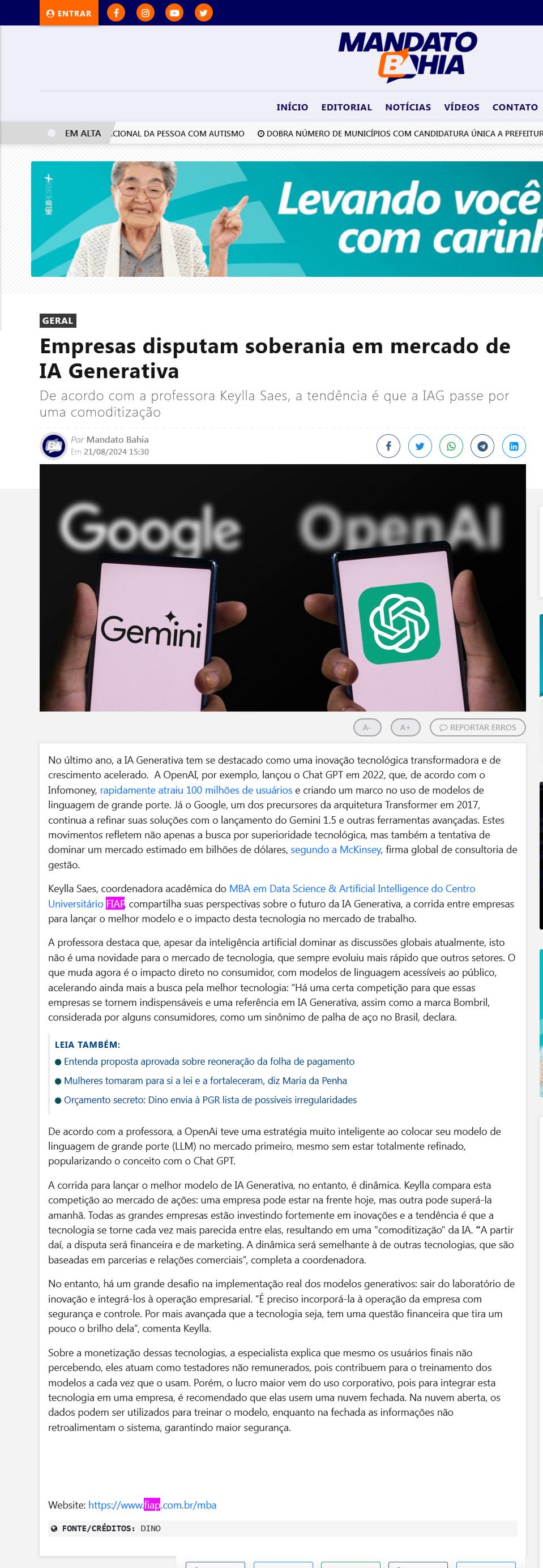 Mandato Bahia – NOTÍCIAS (EMPRESAS DISPUTAM SOBERANIA EM MERCADO DE IA ...