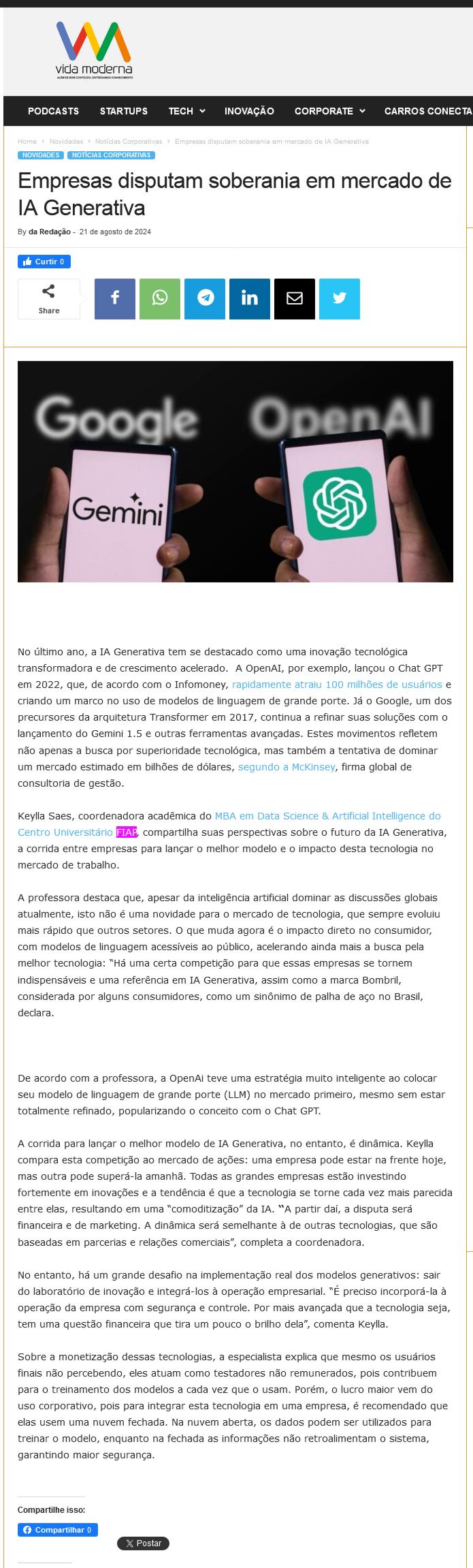 Vida Moderna – NOTÍCIAS (EMPRESAS DISPUTAM SOBERANIA EM MERCADO DE IA ...