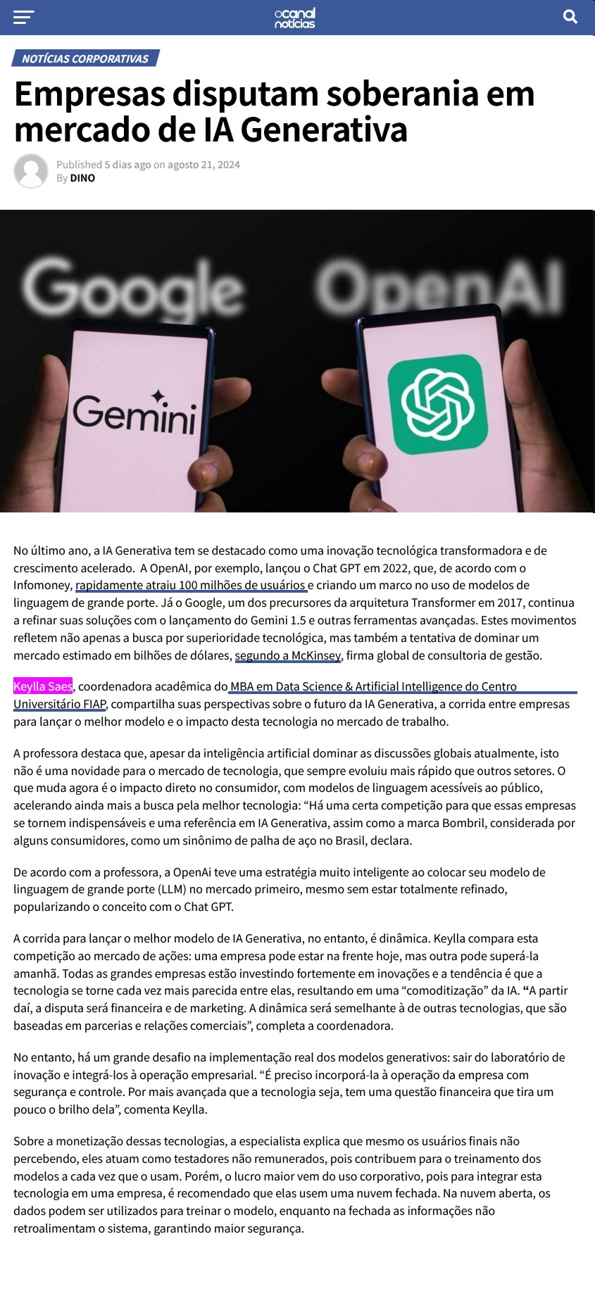 O Canal Notícias – NOTÍCIAS (EMPRESAS DISPUTAM SOBERANIA EM MERCADO DE ...