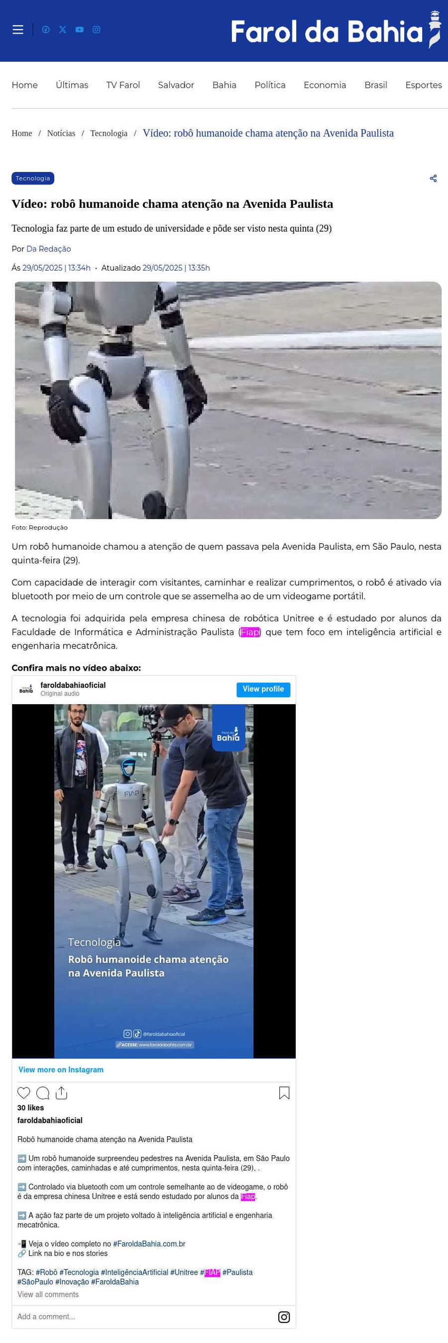 Farol da Bahia – NOTÍCIAS (Vídeo: robô humanoide chama atenção na ...