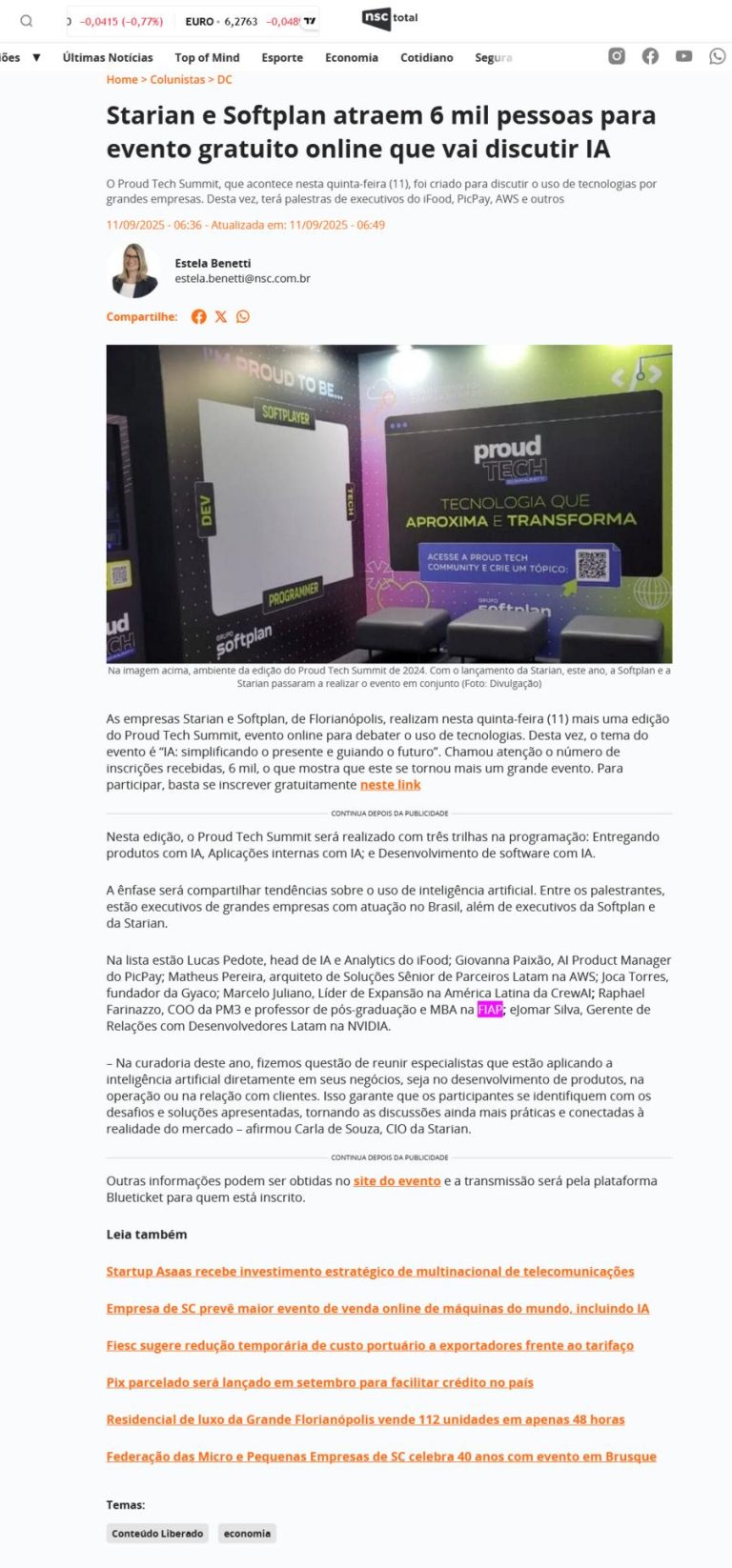NSC Total – NOTÍCIAS (STARIAN E SOFTPLAN ATRAEM 6 MIL PESSOAS PARA ...