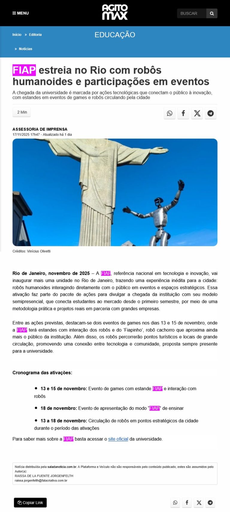 Agito Max – NOTÍCIAS (FIAP ESTREIA NO RIO COM ROBOS HUMANOIDES E ...