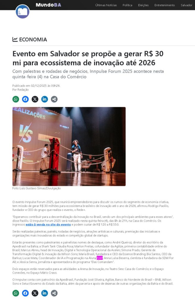 Mundo BA – NOTÍCIAS (EVENTO EM SALVADOR SE PROPOE A GERAR R$ 30 MI PARA ...