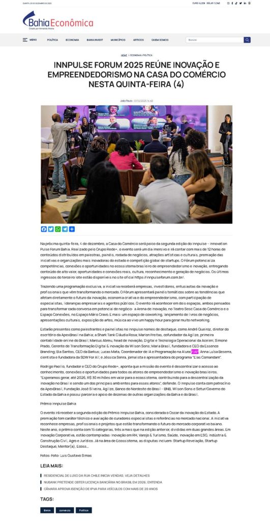 Bahia Econômica – NOTÍCIAS (INNPULSE FORUM 2025 REUNE INOVACAO E ...