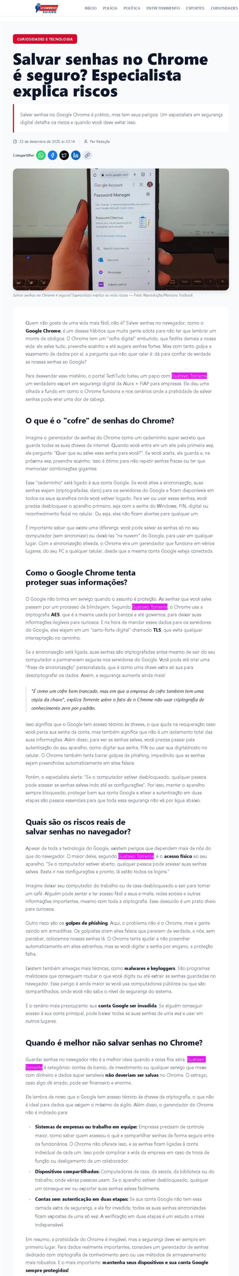 Correio Baiano – NOTÍCIAS (SALVAR SENHAS NO CHROME E SEGURO ...