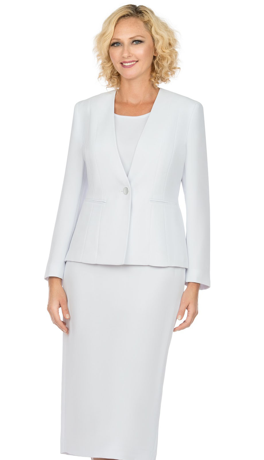 Giovanna S0722-WH ( 3pc Renova First Lady Suit With One Button Collarl