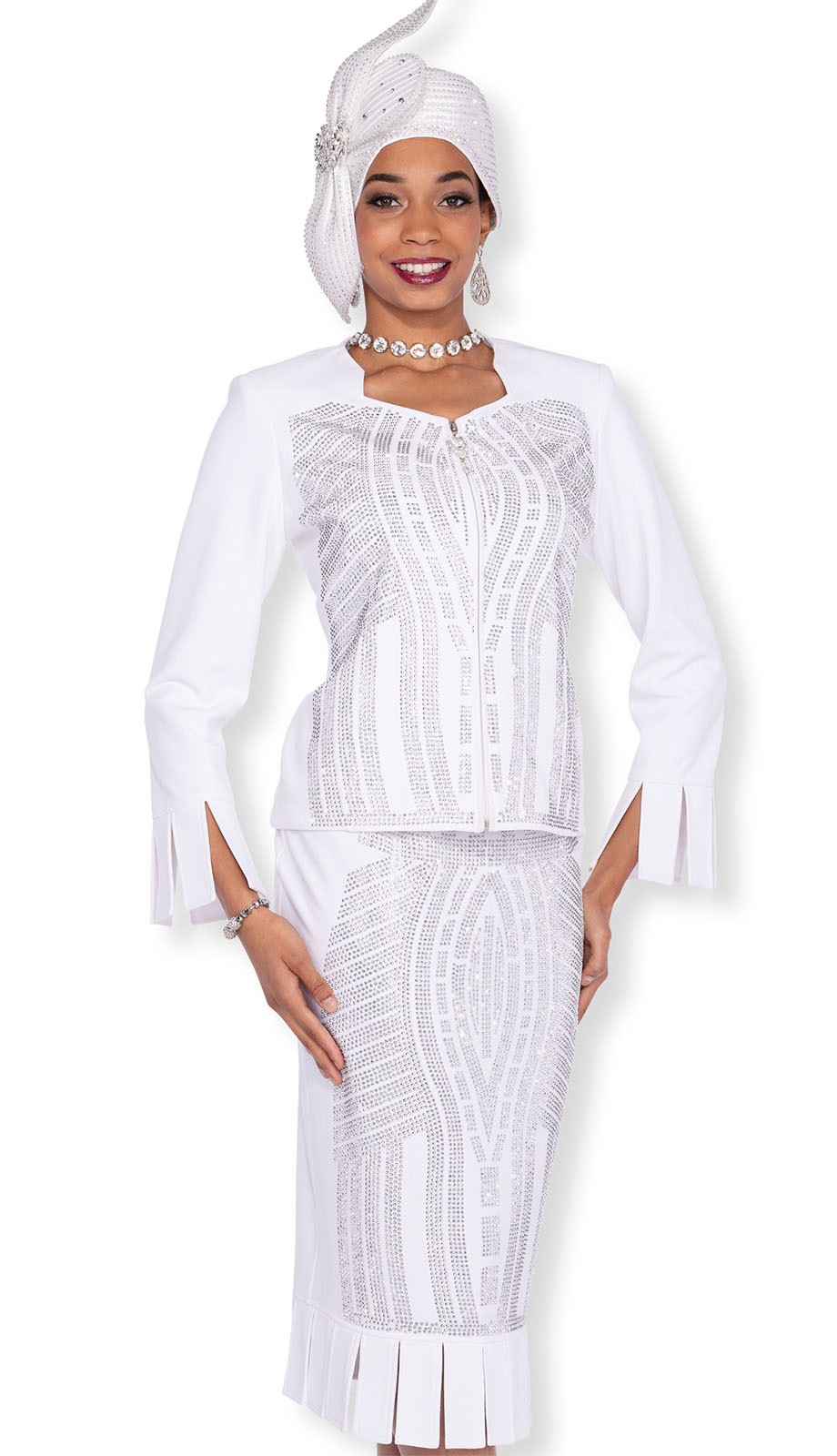 Elite Champagne Knit 5982-WHT-QS Ladies Church Suit