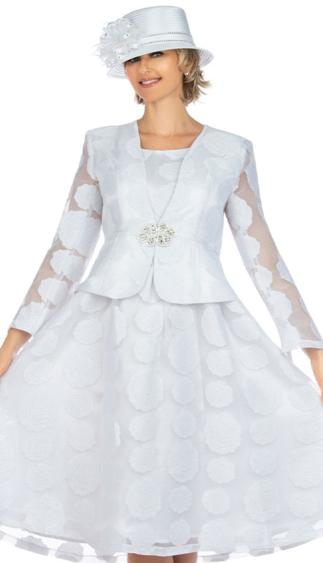 Giovanna D1345-WHT ( 3pc Lace Womens Church Suit With Opaque Sleeves A