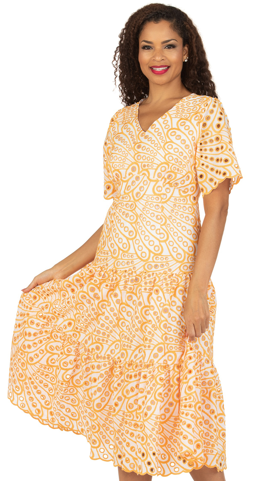 Giovanna D1619-ORG ( 1pc Lace Ladies Church Dress With Embroidered Cut