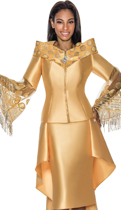 Terramina 7817-SKB ( 3pc Silk Look Womens Church Suit With Lace Skirt,