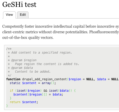 Highlight Code With GeSHi Filter - WebWash
