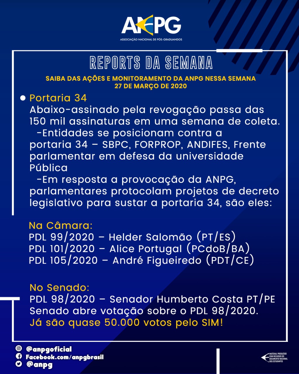 REPORT SEMANAL DA ANPG N° 01/2020 - ANPG