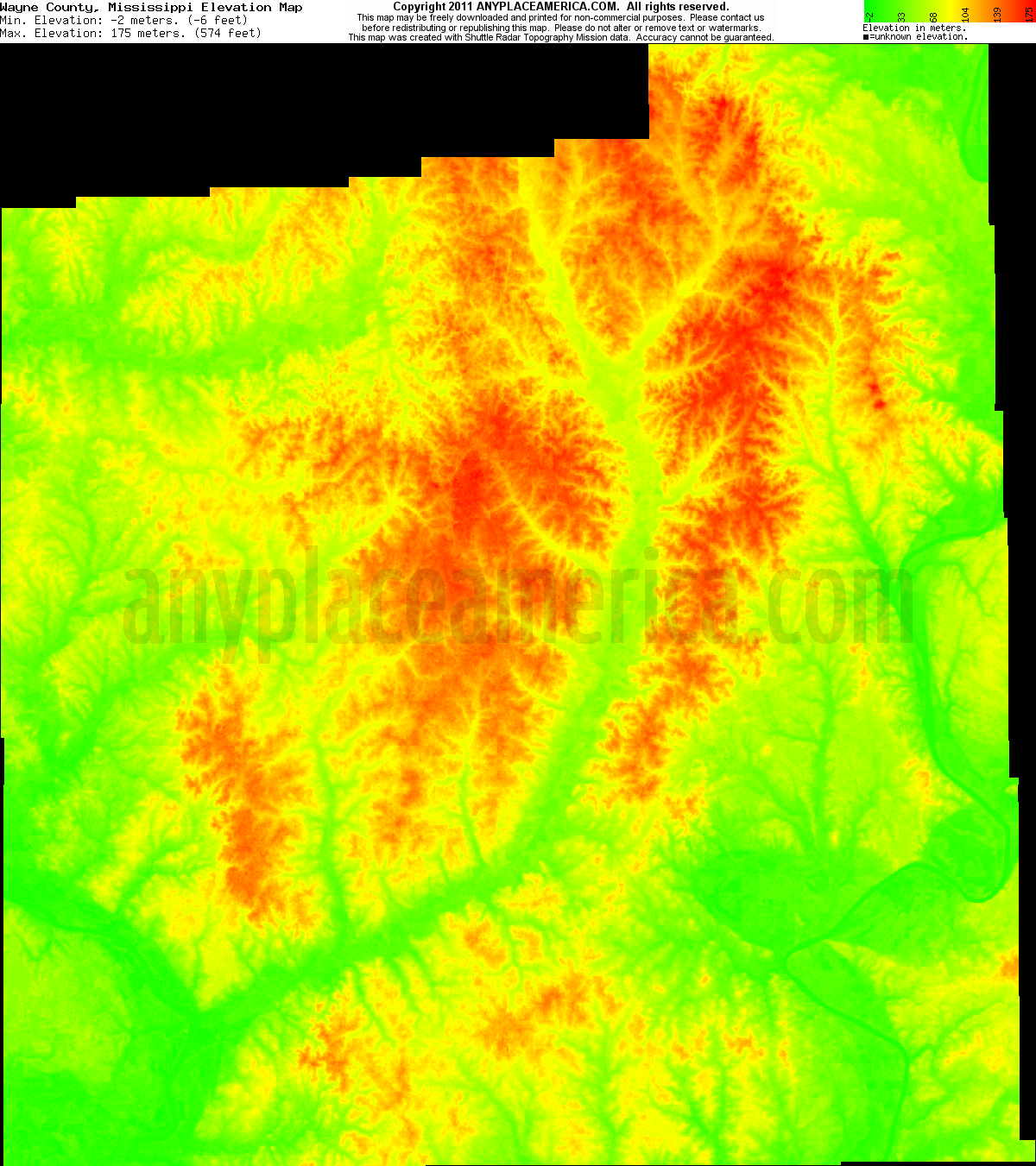 Free Wayne County, Mississippi Topo Maps & Elevations