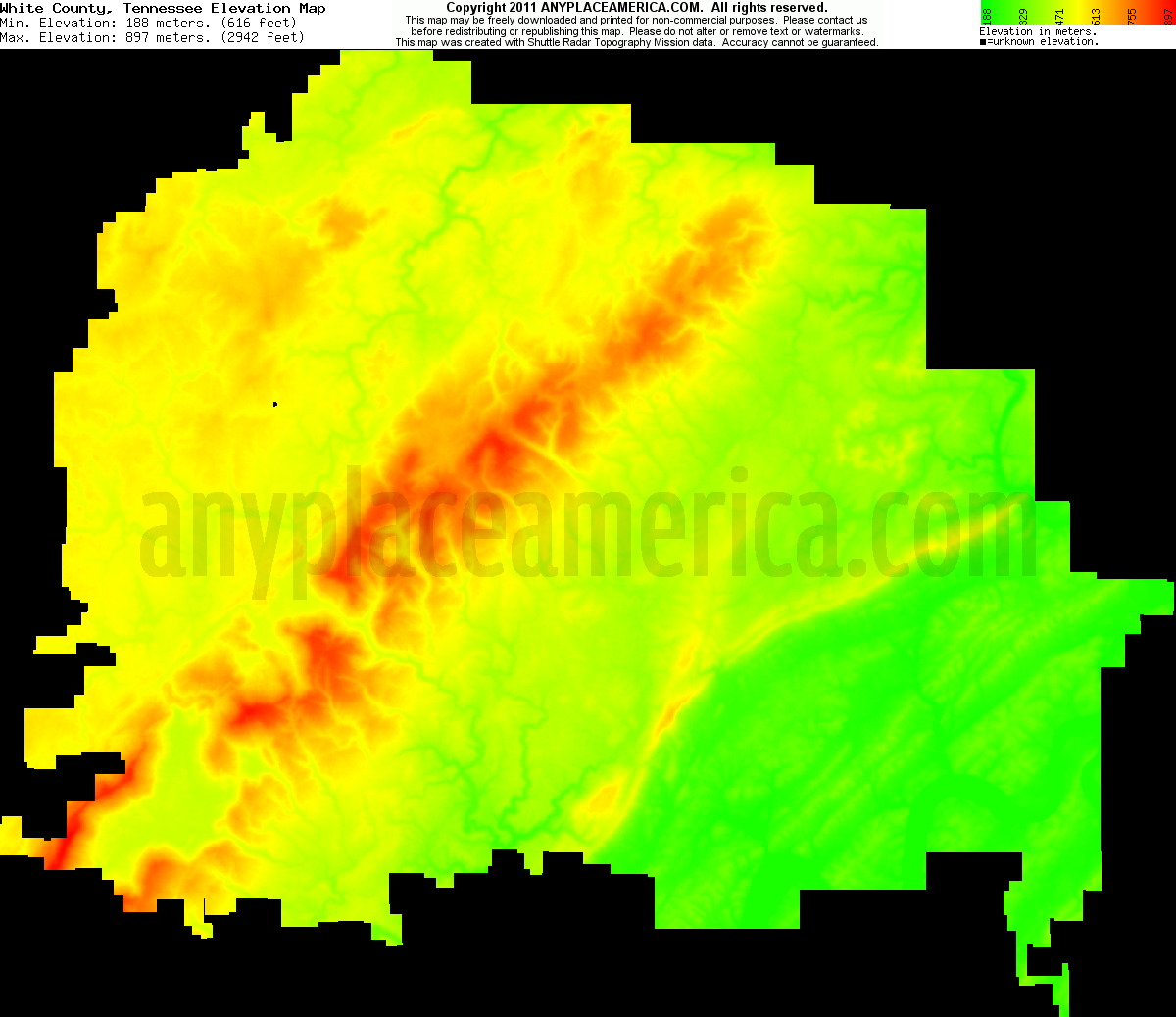 West Tennessee Elevation Map