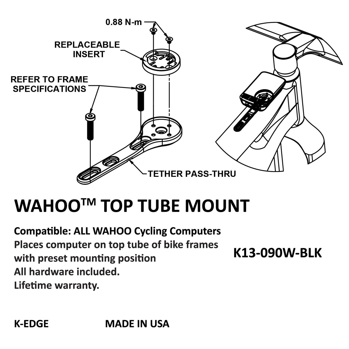 K-Edge Top Tube Mount offers more protected position for your Wahoo or ...