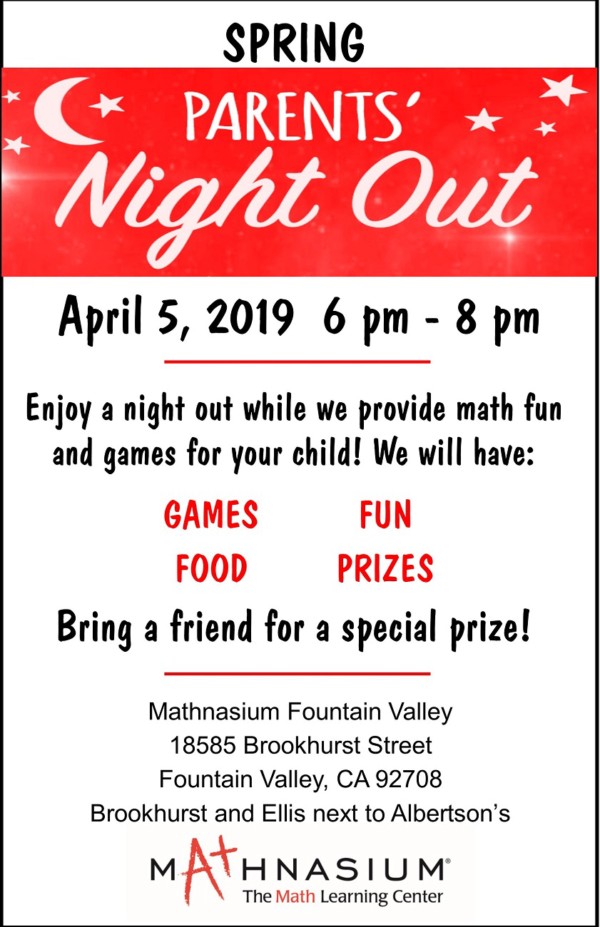 Parents' Night Out is April 5th