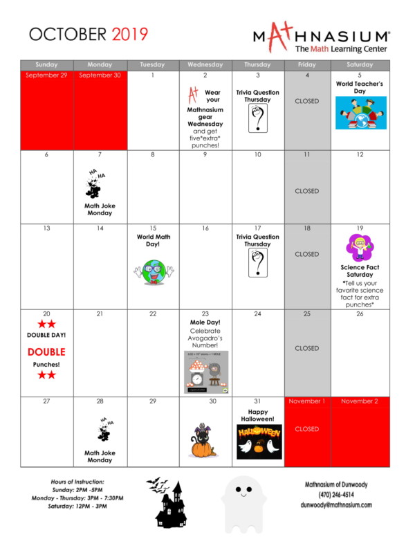 Check out our center activities calendar for October 2019!