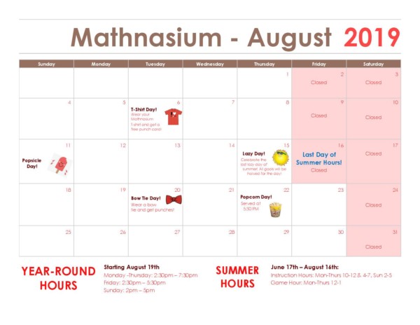 August 2019 Calendar