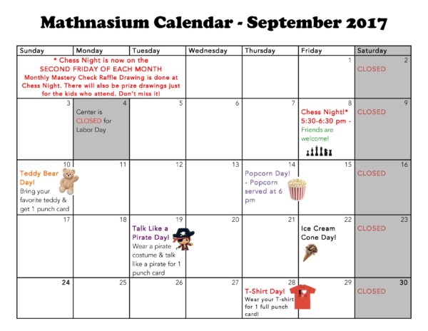 Center Calendar - September 2017
