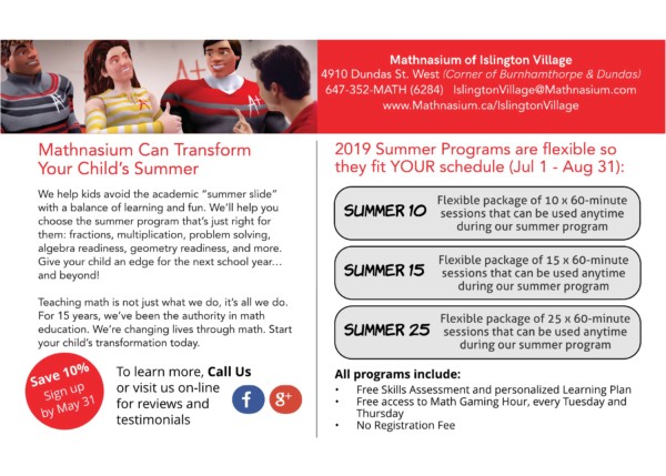 Get 10% Off when you register for 2019 Summer Math Program by May 30!