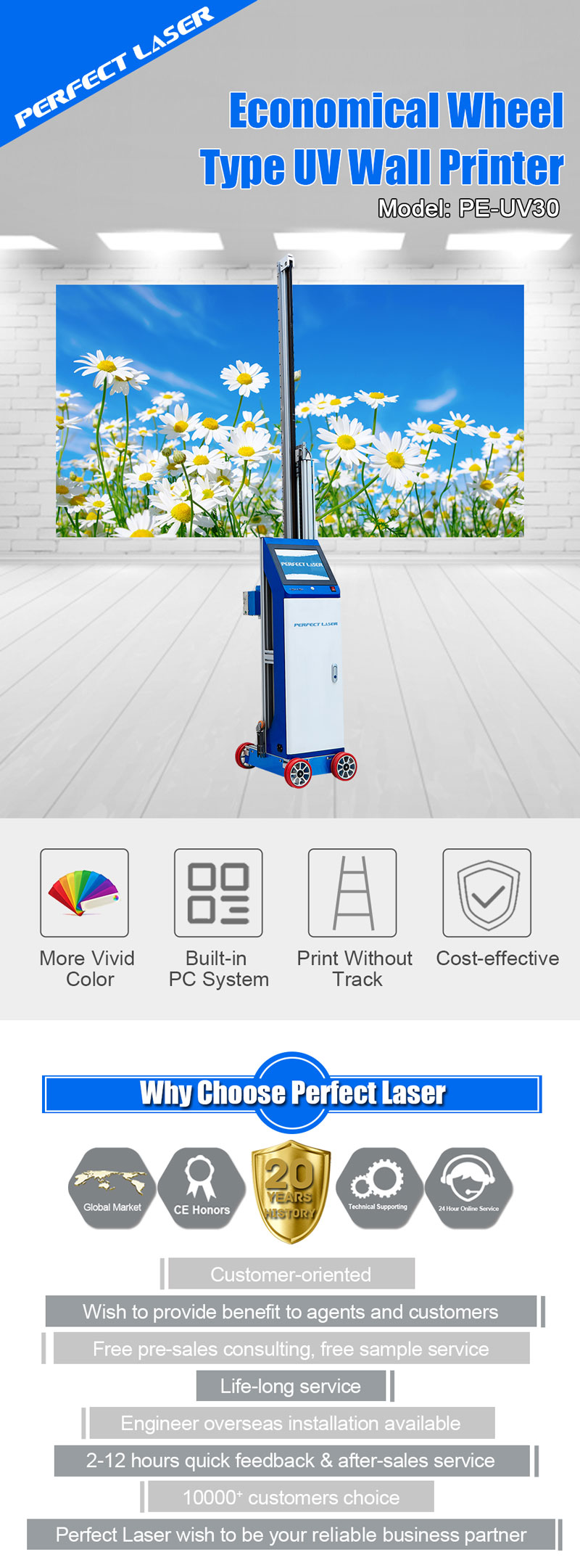 Perfect Laser High Resolution Vertical Type UV Wall Printer