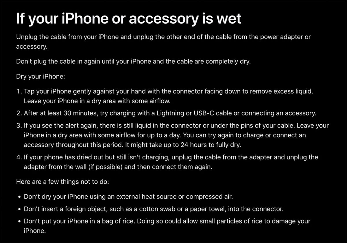 Apple says users must stop putting wet iPhones in rice