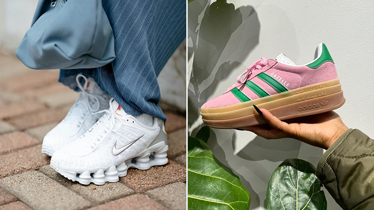 Nike Shox TL "White", adidas Gazelle Bold "Pink"