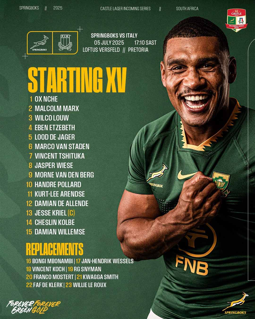 Springboks vs. Italy 05 July 2025 : Loftus Versfeld in Pretoria