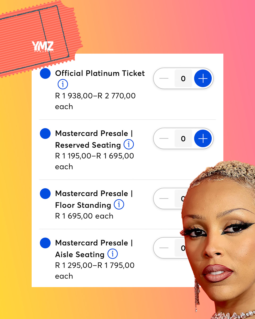 TICKET PRICES: Doja Cat's show in South Africa, Pretoria