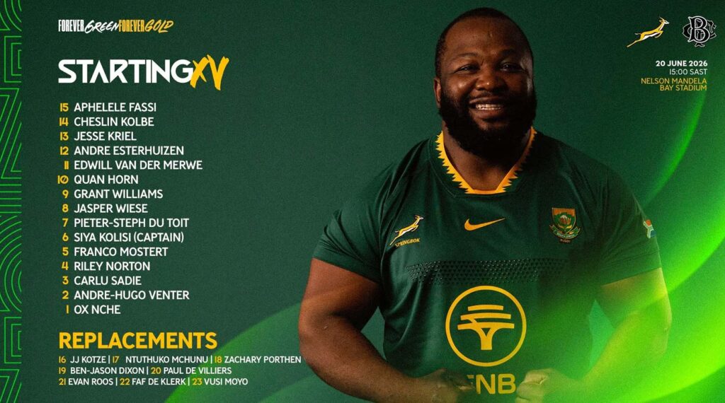 Springboks vs. Barbarians in Gqeberha 20 June 2026