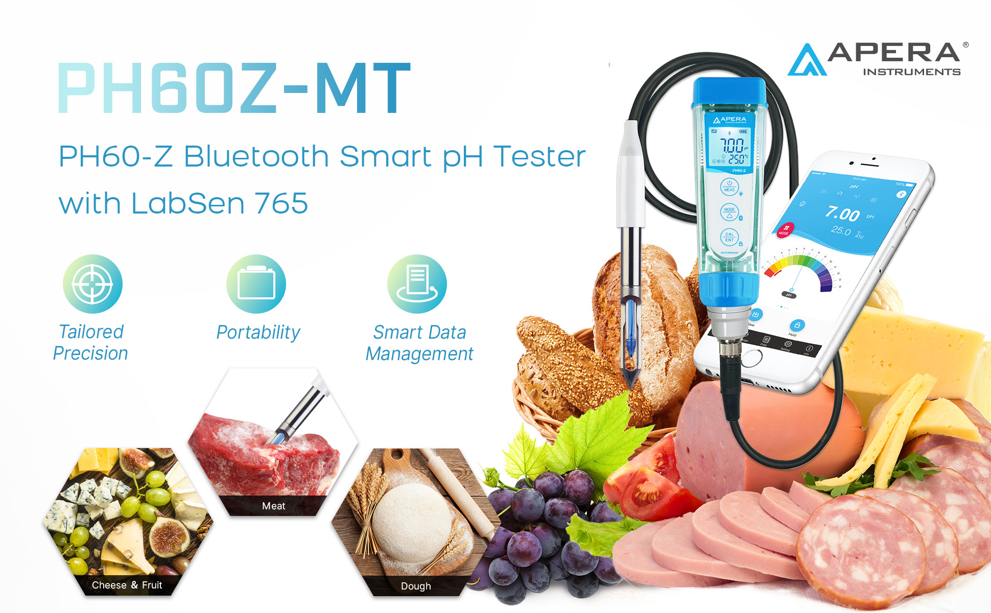 PH60Z-MT Smart pH Tester Kit for Fresh or Frozen Meats with LabSen 765 ...