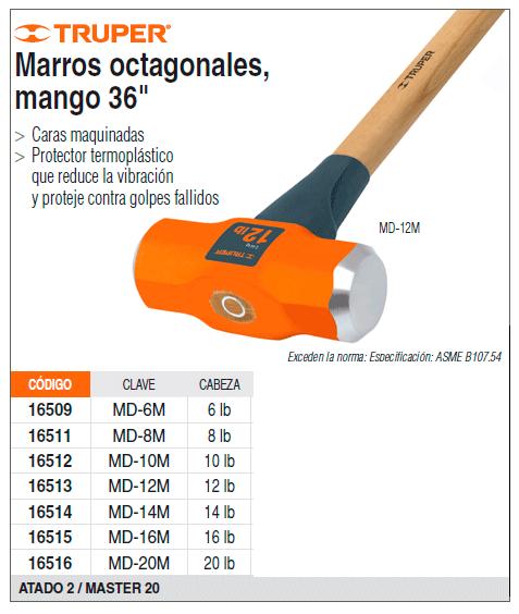 COMBA OCTAGONAL C/MANGO 6LBS - 36" TRUPER 16509