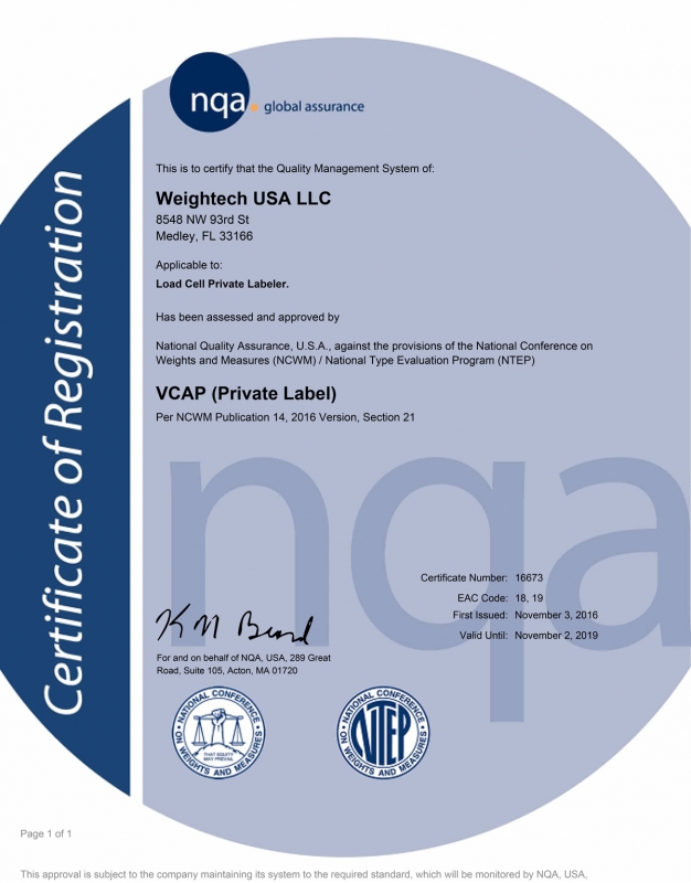WeightechUSA Store WeightechUSA Certificate NTEP - weighing systems