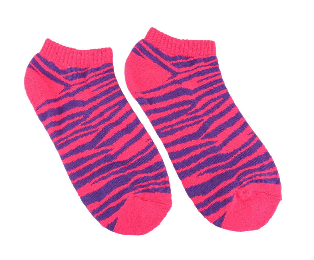 Women`S Fluorescent Pink And Purple Zebra Heavy Womens Casual Socks - Tanga