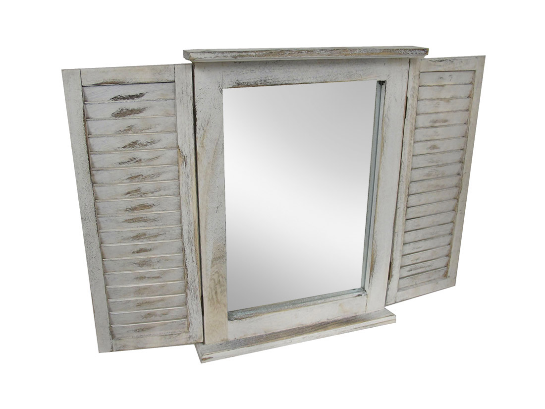 Distressed Finish White Wooden Shutter Wall Mirror Wall Mounted Mirrors ...