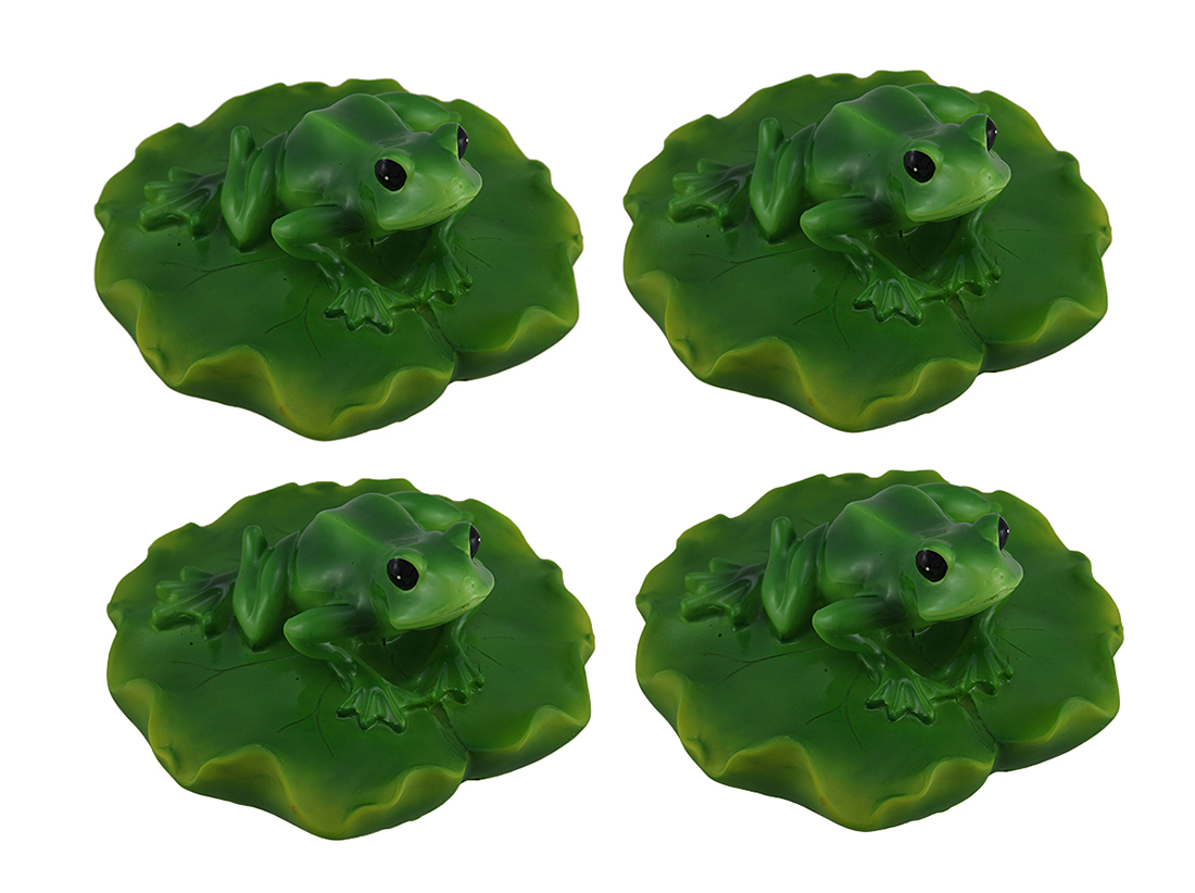 Set Of 4 Frogs On Lily Pads Floating Pool Or Pond Statues - Tanga