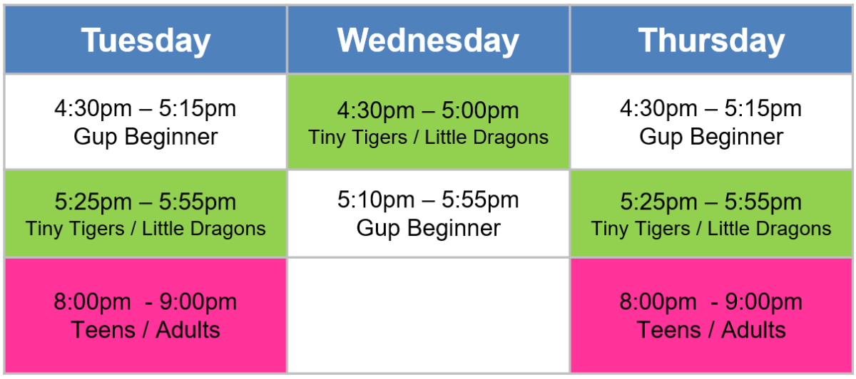 Schedule | Arteca's Karate Academy | West Boylston, MA