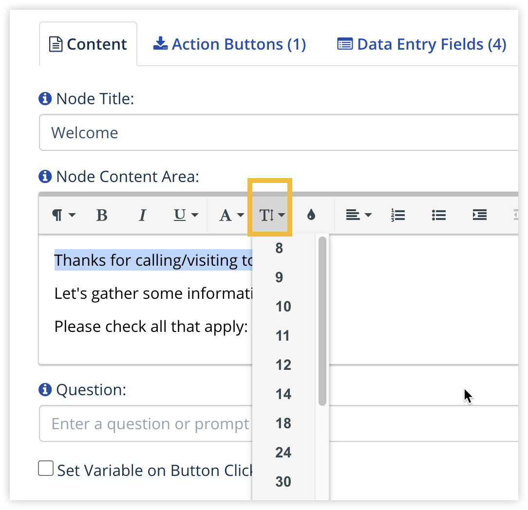 How to change the font size when editing your tree – Zingtree
